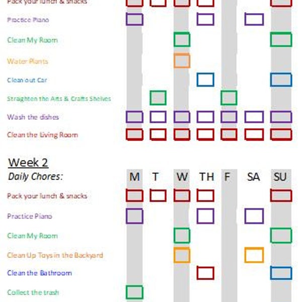 Excel Chore Chart Template - Etsy