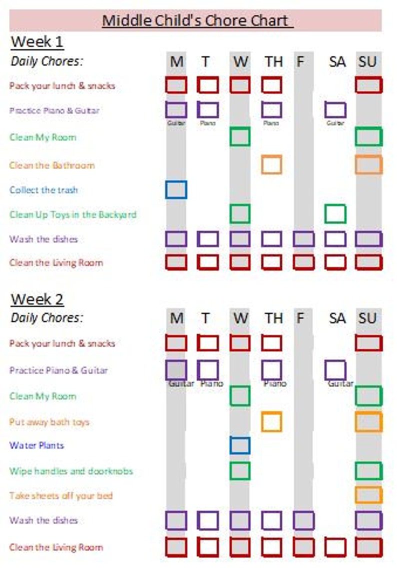 Kids Chore Chart - Editable Excel - Etsy
