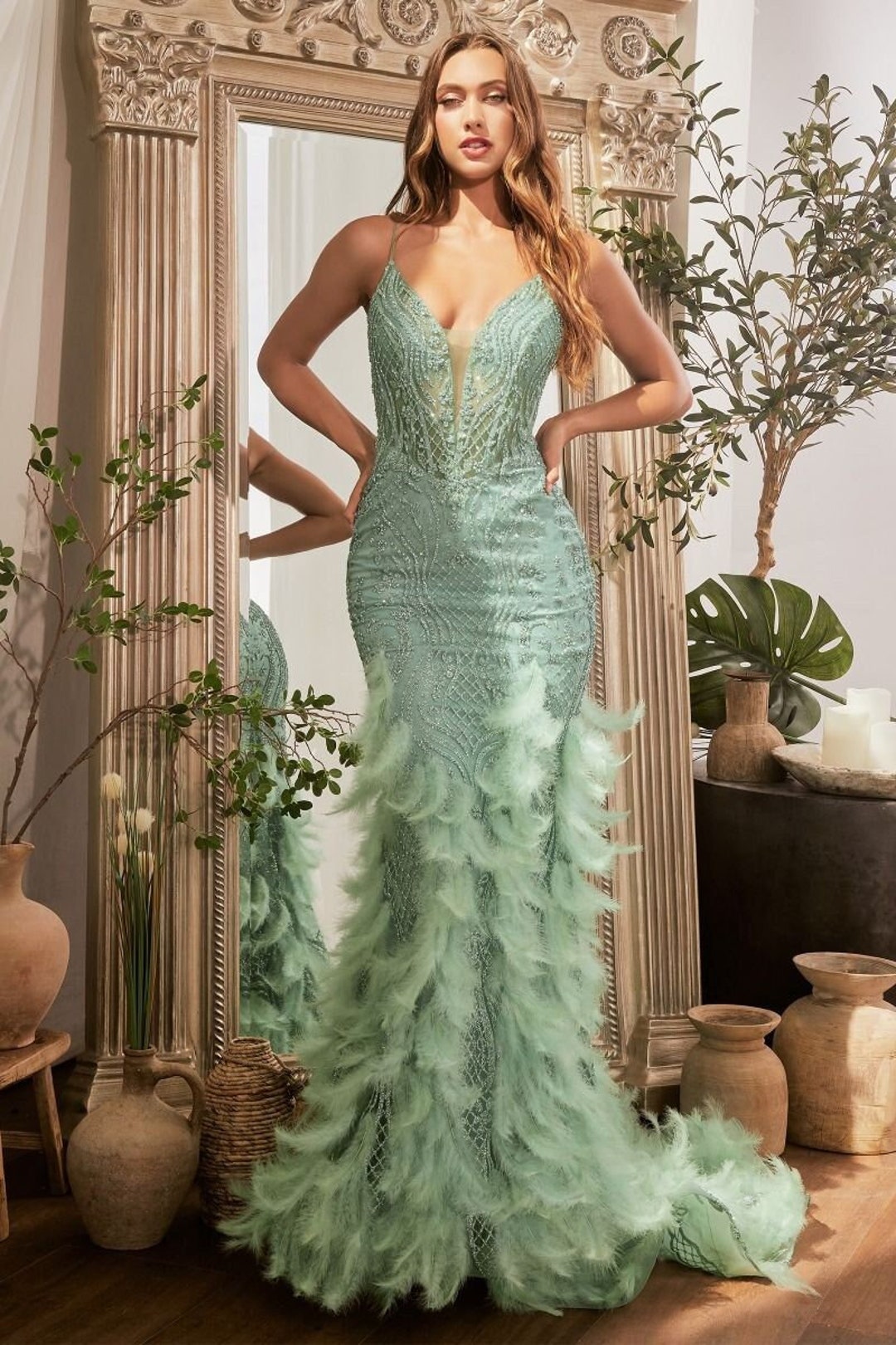 Cynthia Feather Mermaid Gown Bridesmaid Prom Gala Formal Gown Mermaid ...