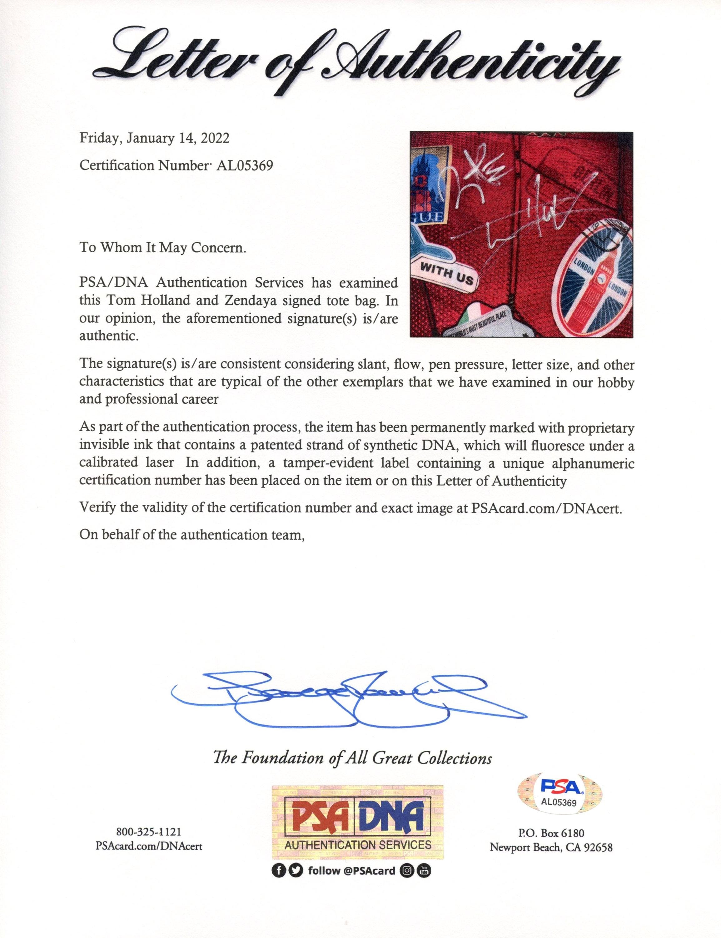 Zendaya & Tom Holland Signed Autographed Backpack "spider-man" PSA/DNA ...