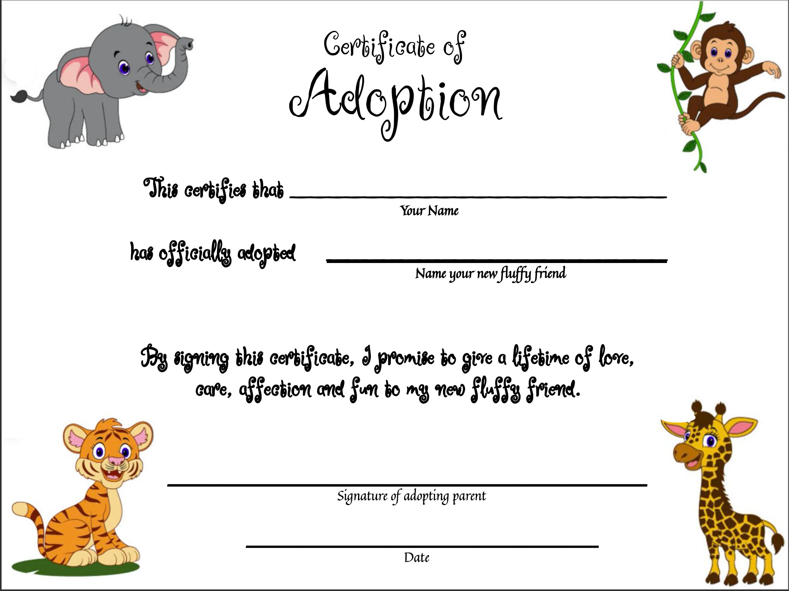 Digital Download, Adoption Certificate for Stuffed Animal - Etsy