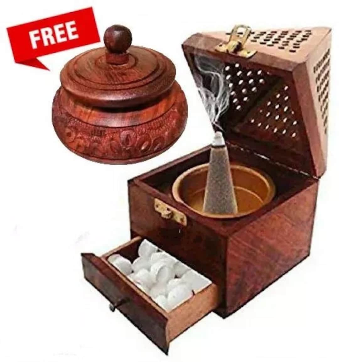 Hand Made Wooden Incense Holder Box Ash Catcher Fragrance Stand Holder ...
