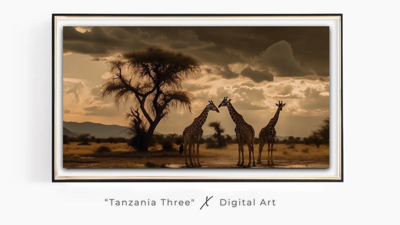 Samsung Frame TV Art, Tanzania Three Giraffes. Africa Landscape ...