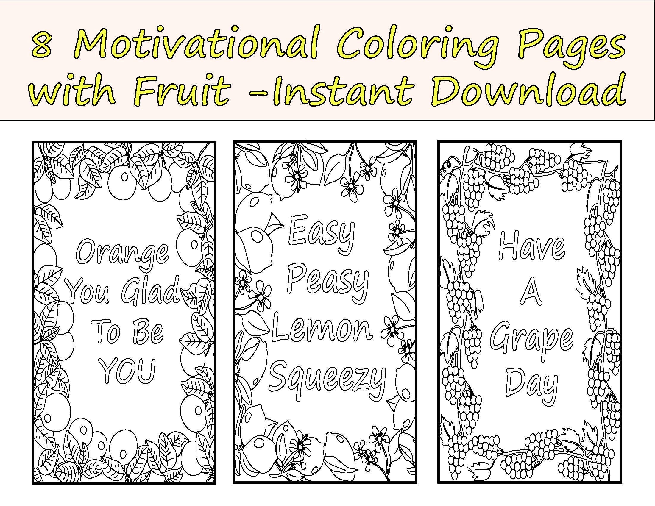Motivational Coloring Pages Using Fruit for Inspiration / Self-esteem ...