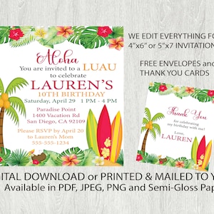 LUAU Birthday Invitation Aloha Luau Pool Beach Party Editable Invites ...
