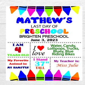 Last Day of School Editable First Day of School Crayons, Preschool ...