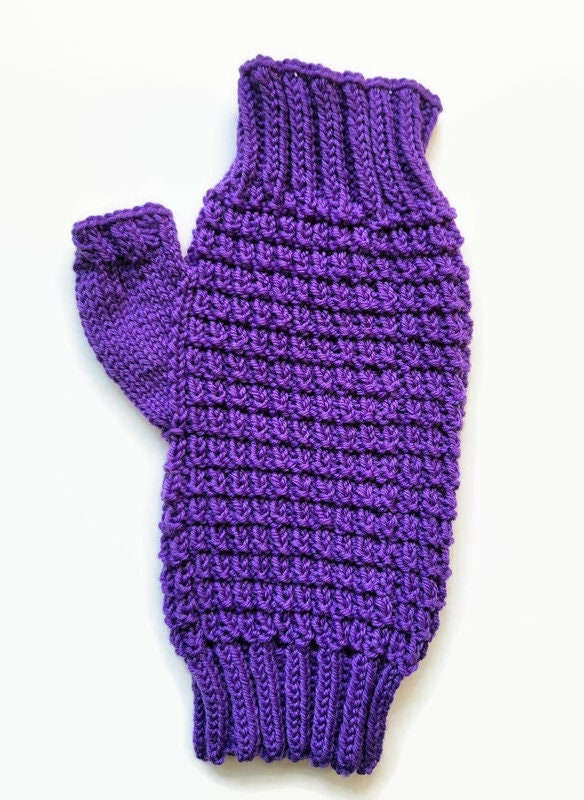 Purple Textured Mittens, Knit Texting Mitts, Fingerless Driving Gloves ...