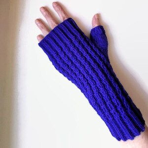 Dark Blue Mittens, Cable Knit, Fingerless Driving Mitts, Woolen ...