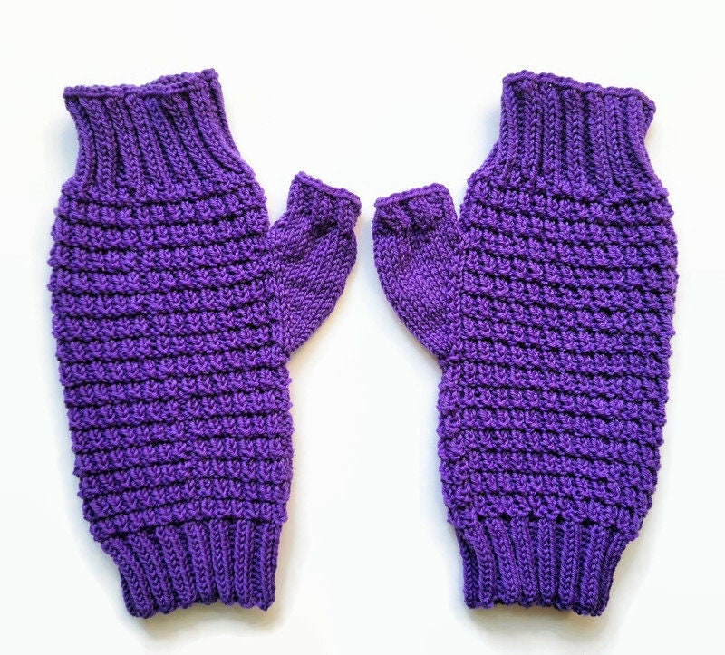 Purple Textured Mittens, Knit Texting Mitts, Fingerless Driving Gloves ...