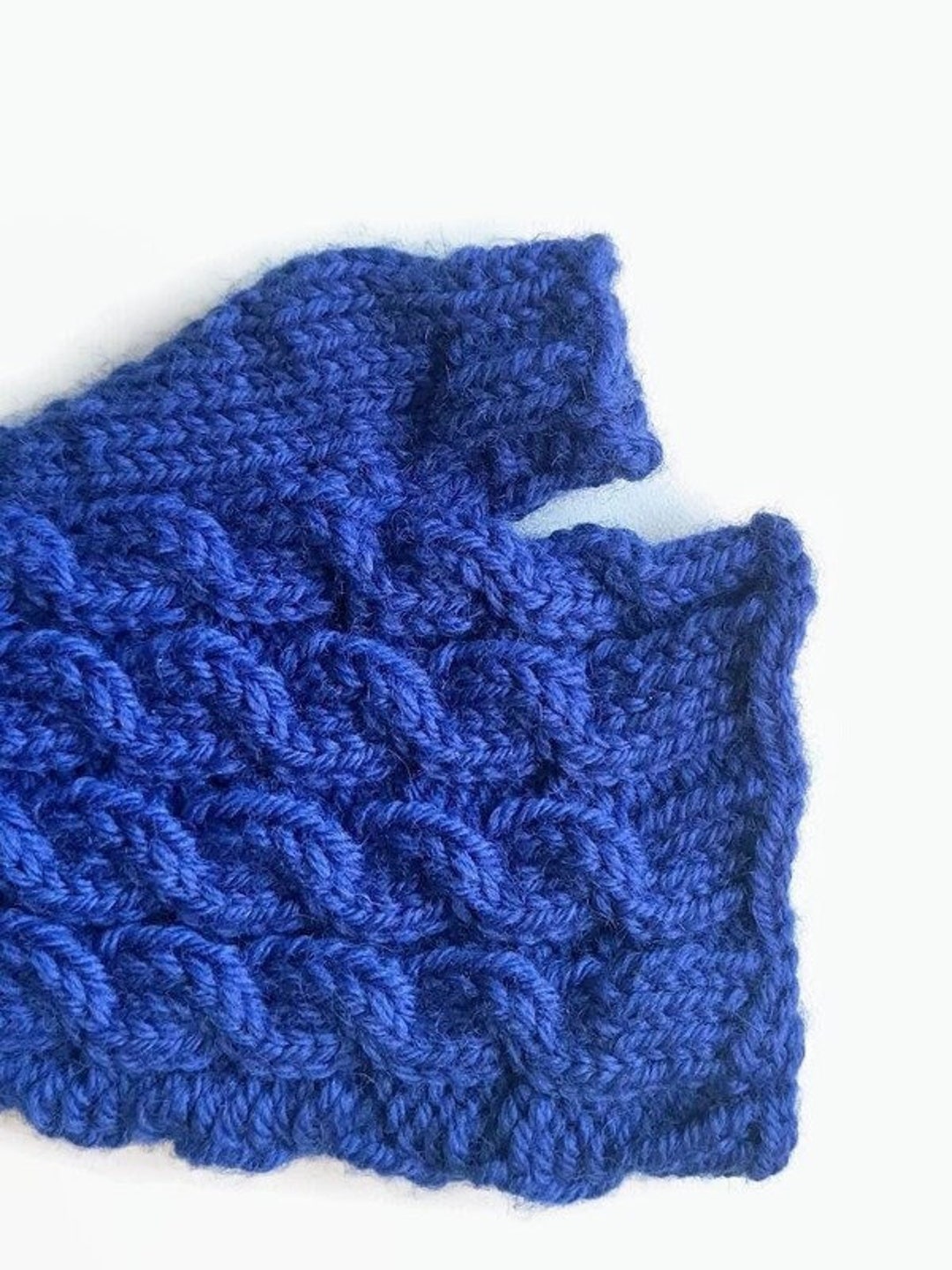 Blue Cable Knit Fingerless Mittens, Wool Gloves, Texting Knitwear ...