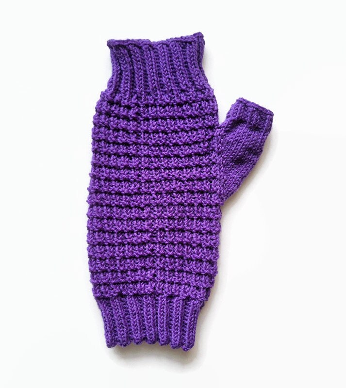 Purple Textured Mittens, Knit Texting Mitts, Fingerless Driving Gloves ...