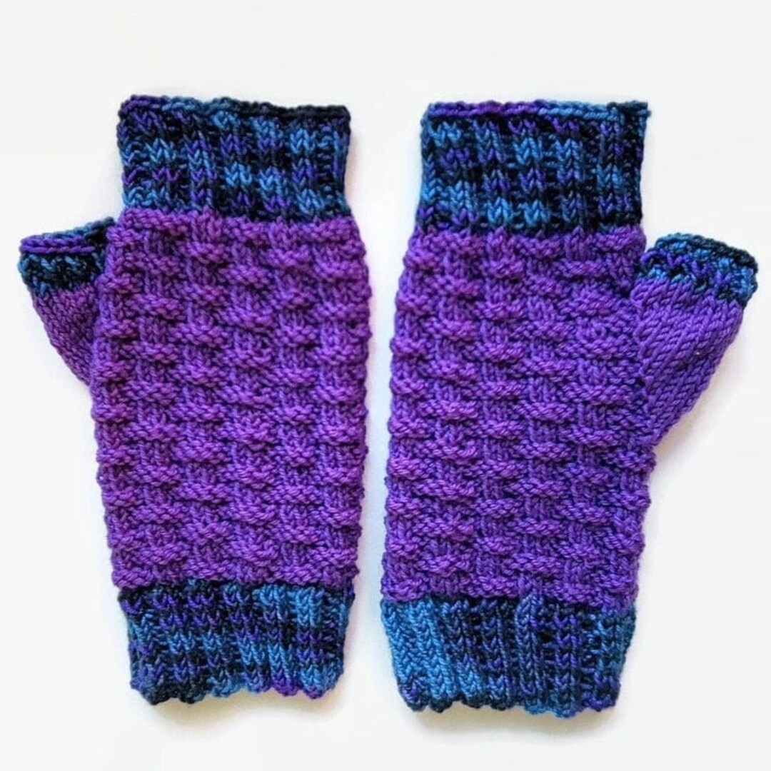 Purple and Blue Fingerless Mittens, Multicolor Mitts, Knit Driving ...