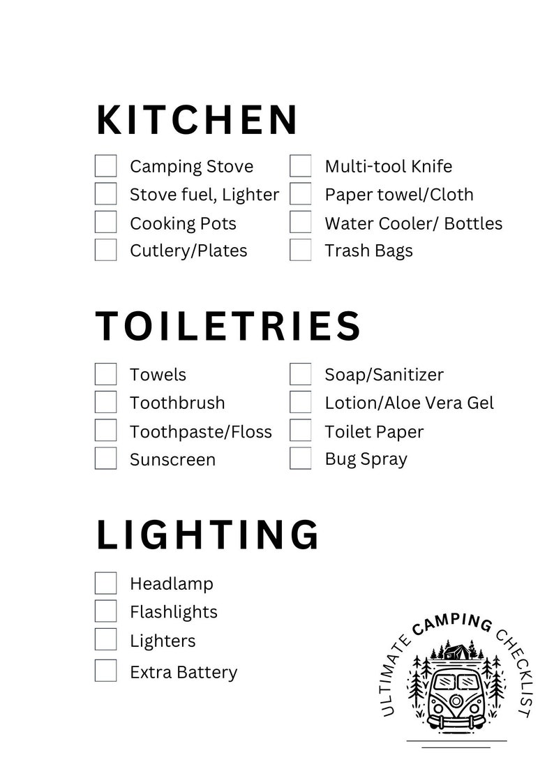 The Ultimate Camping Checklist - Etsy
