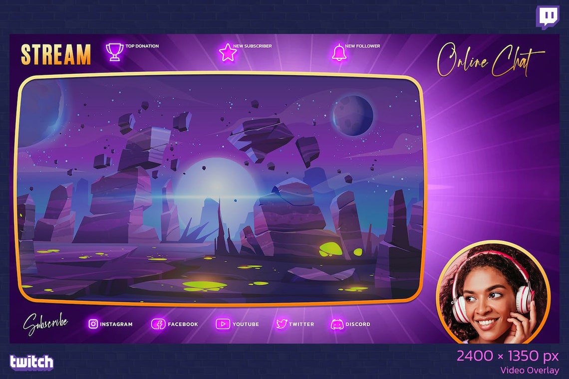 Twitch Gamer Overlay, Editable Twitch Alerts, Banners, Screens, Live ...