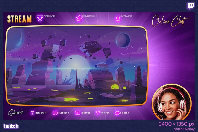 Twitch Gamer Overlay, Editable Twitch Alerts, Banners, Screens, Live ...