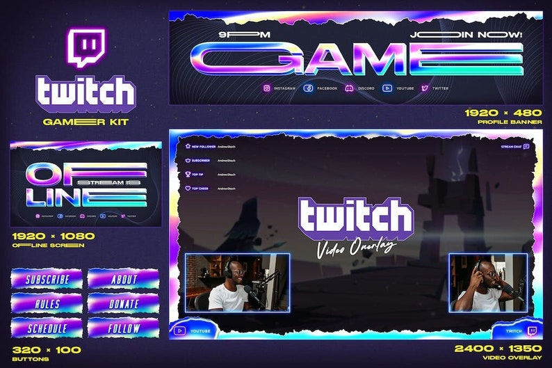 Holoholographic Twitch Overlay, Dark Twitch Theme Banners, Live ...