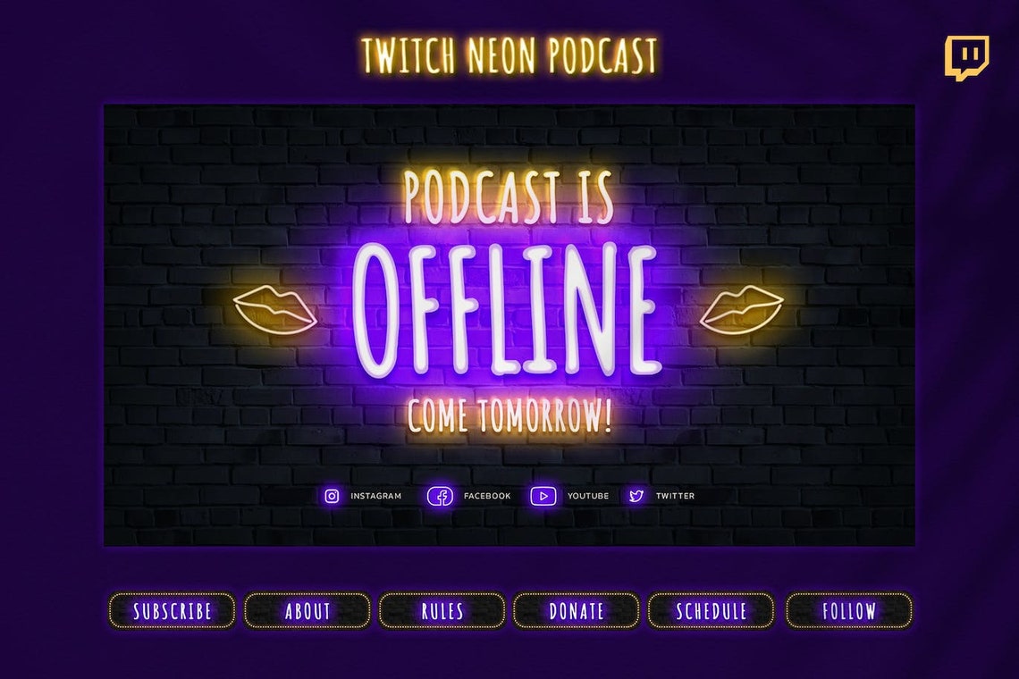 Neon Twitch Overlay for Streamers, Gamers, Podcasters, Editable Live ...