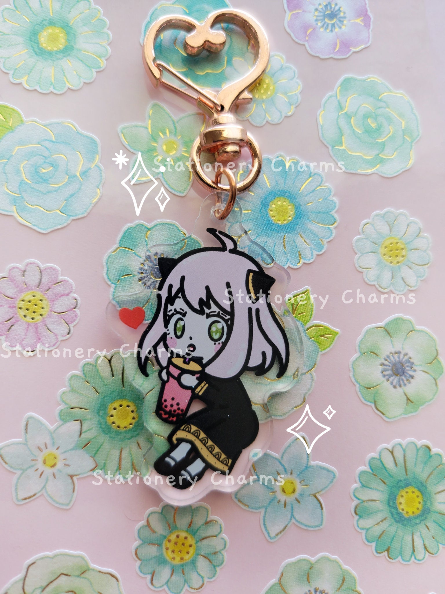 Anya Drinking Boba Tea and Funny Face Acrylic Keychains - Etsy