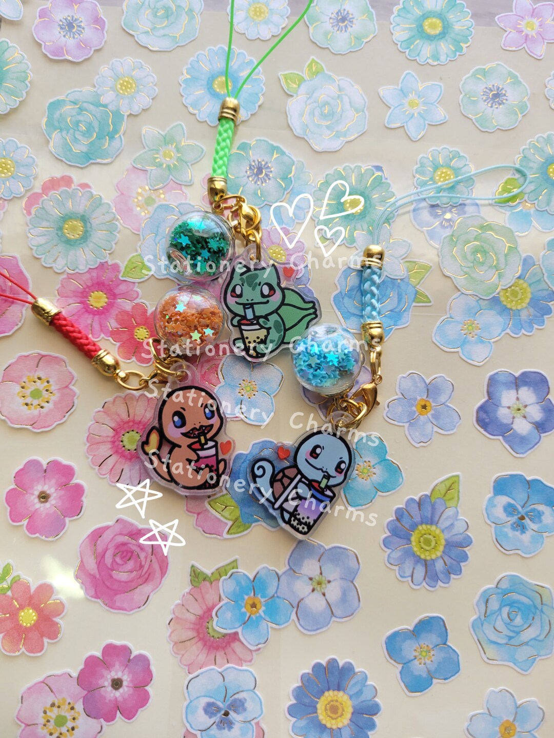 Kanto Starters Drinking Boba Tea Acrylic Cell Phone Charms - Etsy