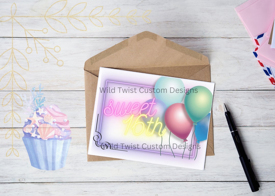 Sweet 16th, Printable Birthday Card, Instant Download Birthday Card ...