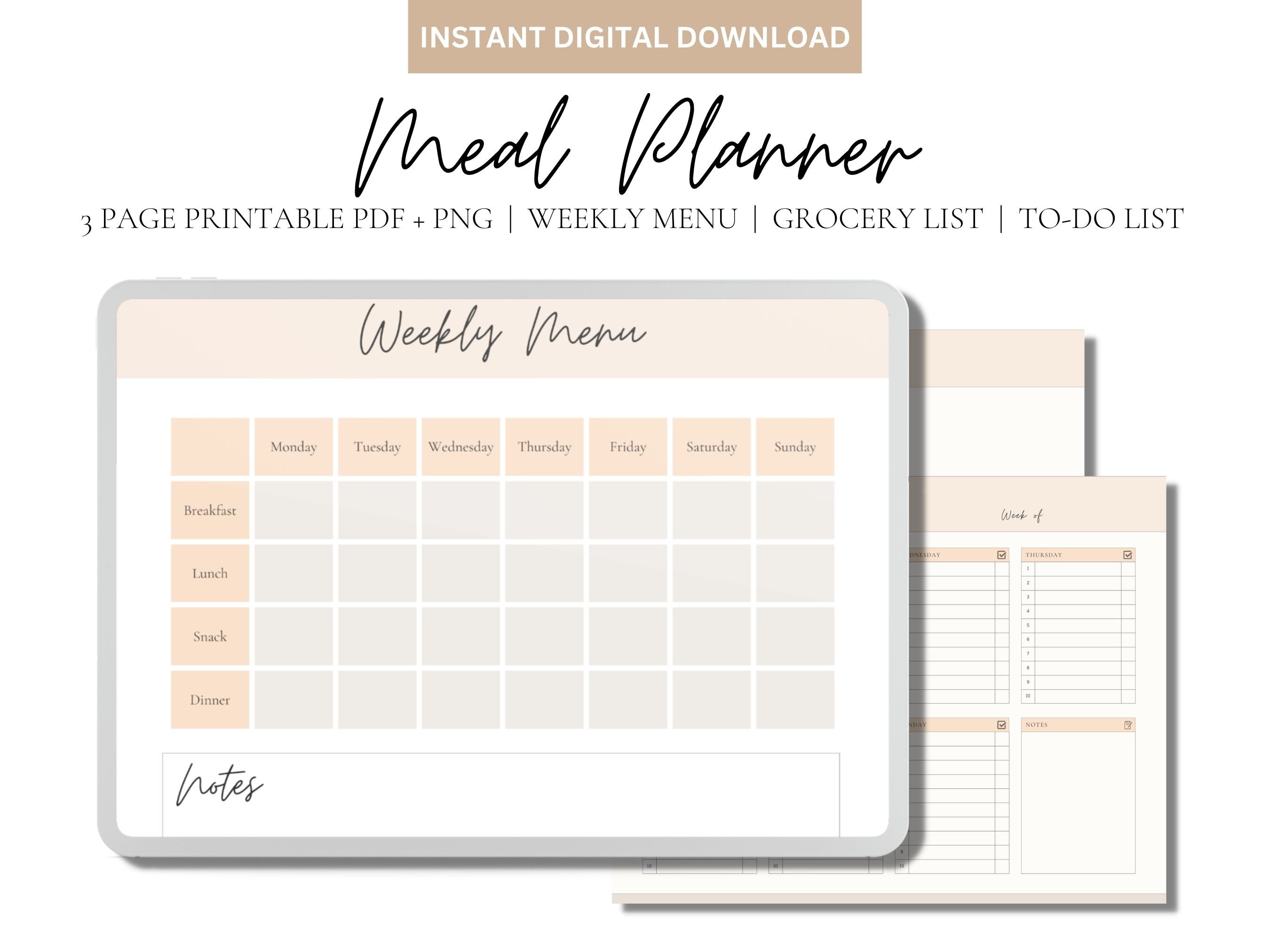 Printable Meal Planner - Weekly Menu, Grocery List and To-do | Food ...