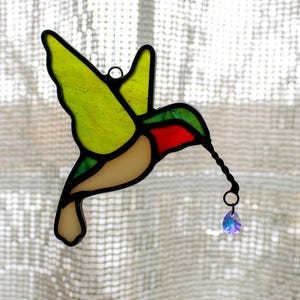 Handmade Hummingbird and Crystal Stained Glass Suncatcher - Etsy