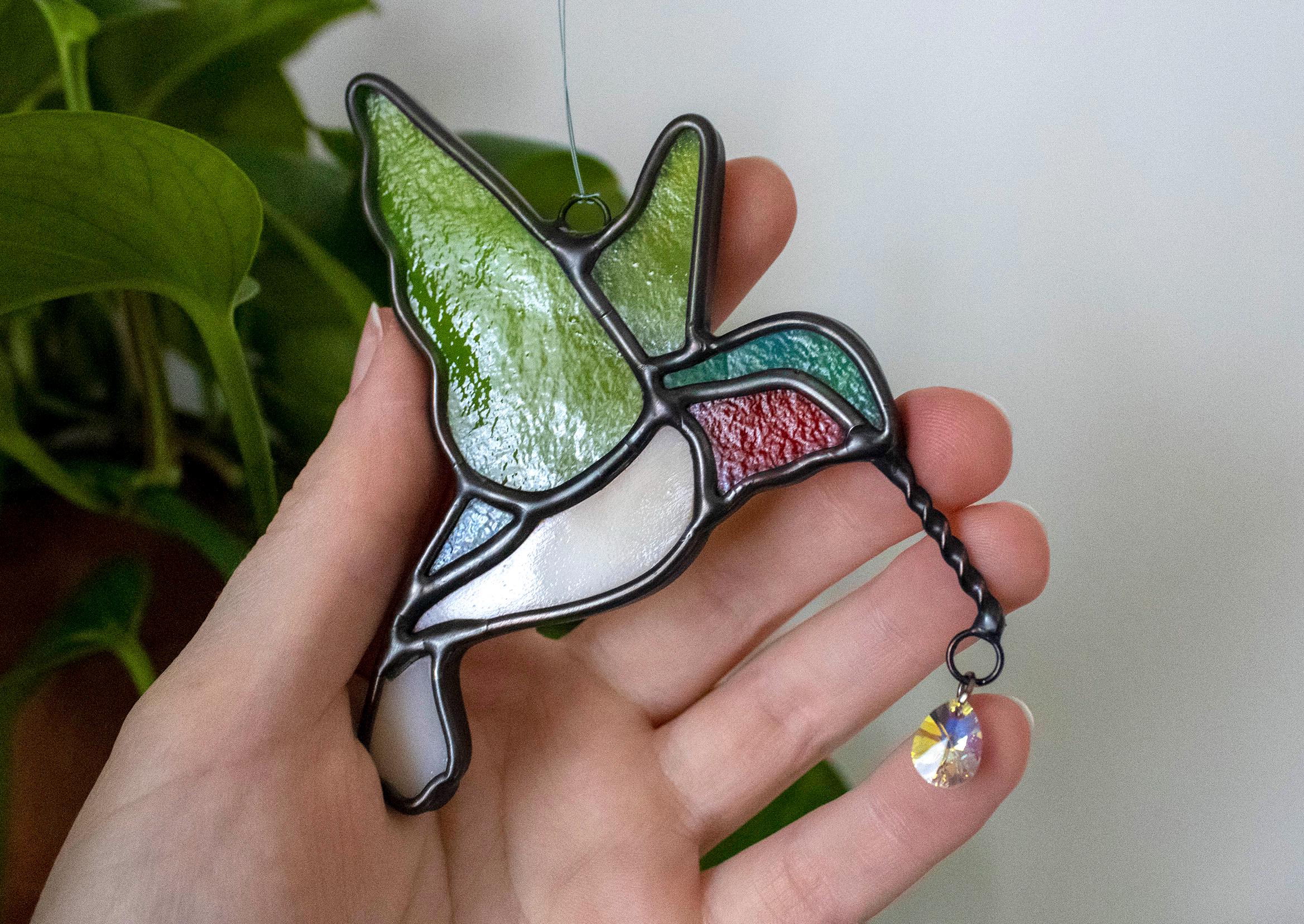 Handmade Hummingbird and Crystal Stained Glass Suncatcher - Etsy