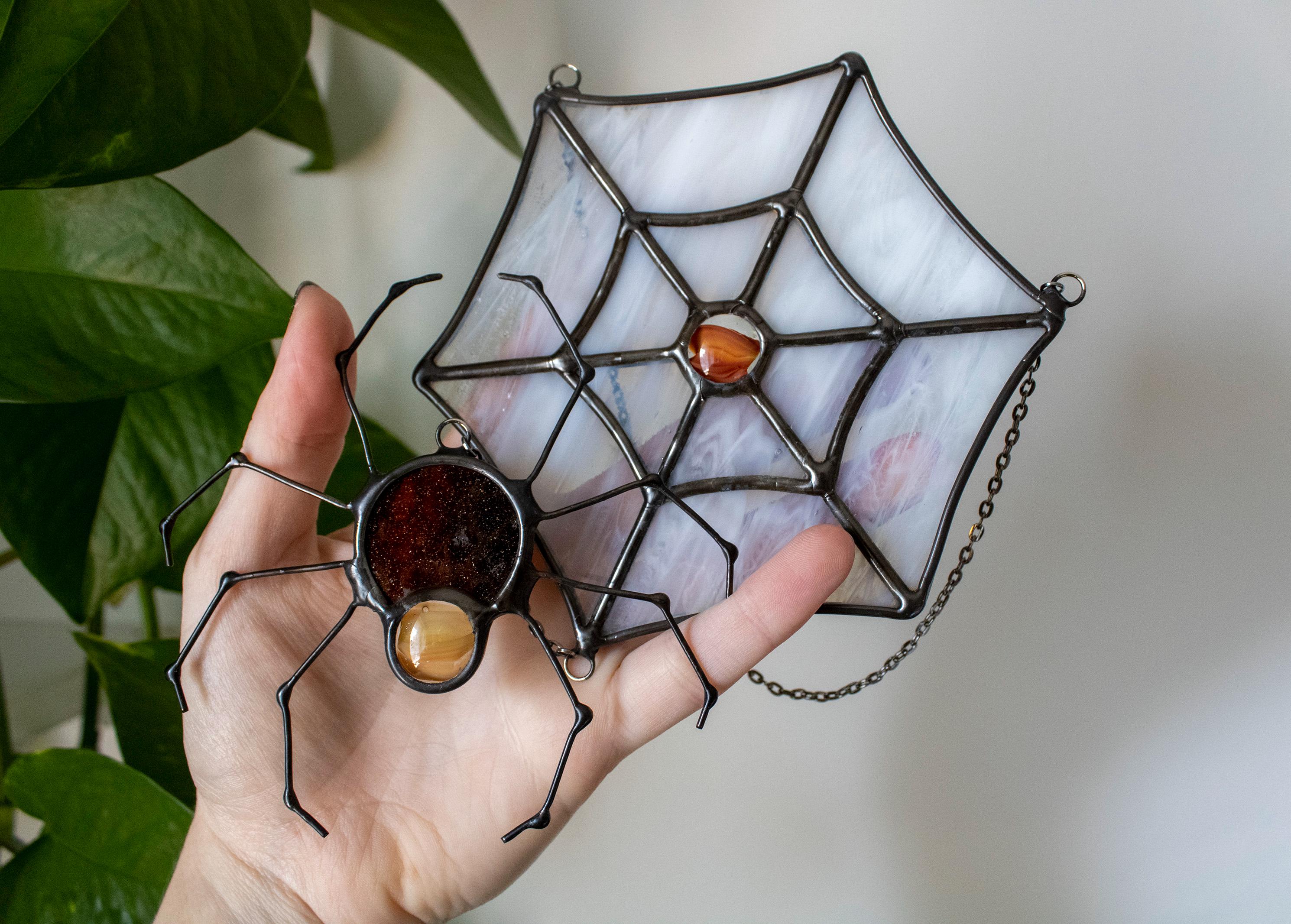 Spider & Web Stained Glass Suncatcher | Handmade in Minnesota USA - Etsy