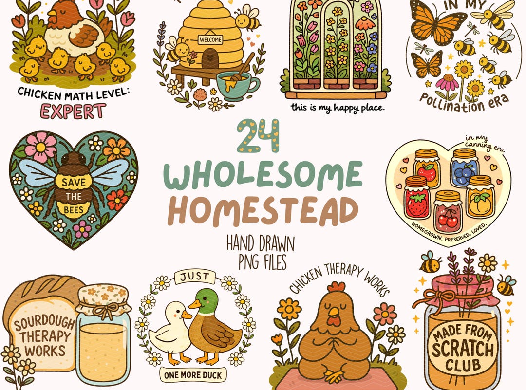 24 Wholesome Homestead PNG Bundle | Hand Drawn Cottagecore Farm Clipart ...