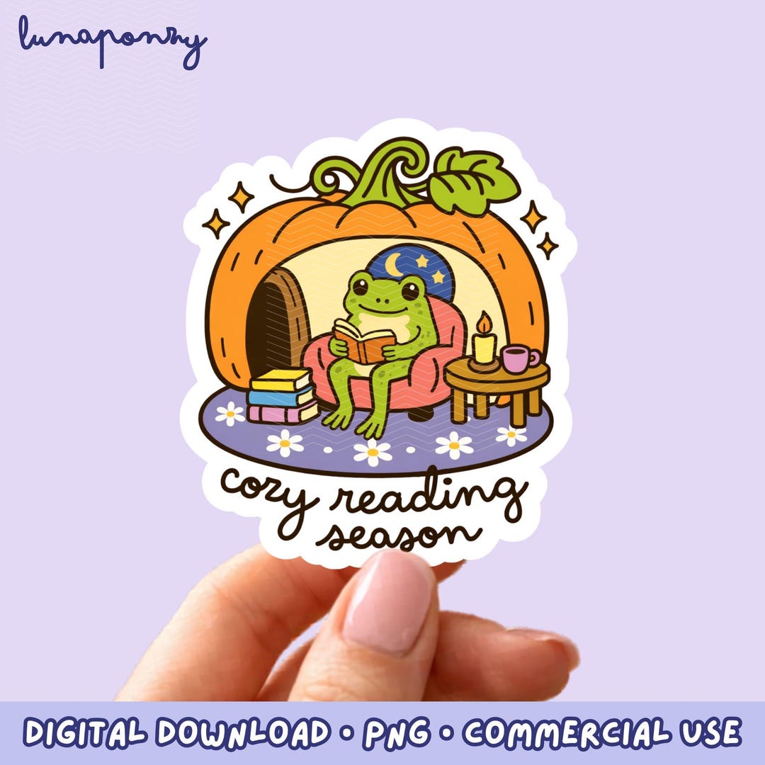 Reading Frog PNG, Cozy Autumn Book Lover Design - Etsy