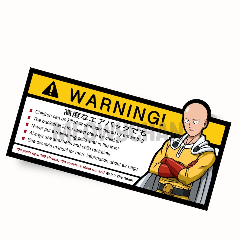 Anime Warning Sticker, One Man Anime, Airbag Warning Sticker, Visor ...