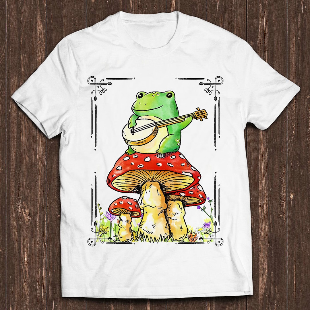 Toad Frog Playing Banjo on Magic Mushroom Meme Unisex Retro Gamer Cult ...