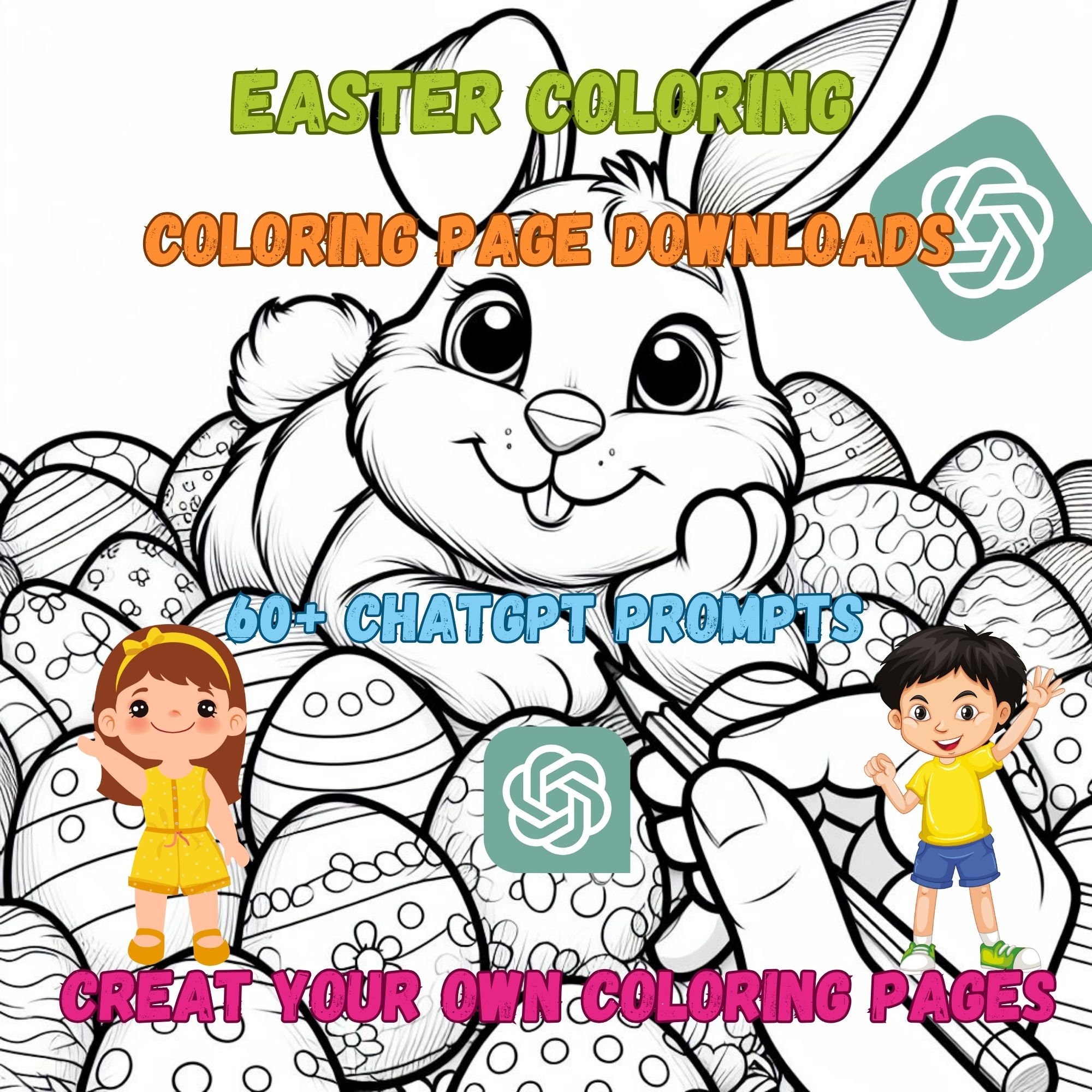 Easter Coloring Fun Kids Coloring Pages: 60 Chatgpt Prompts Included ...