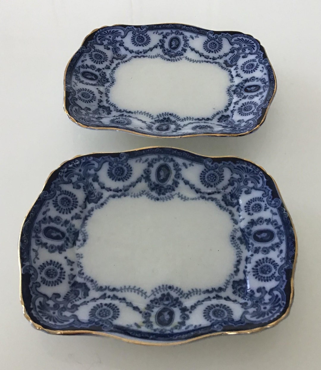2 ANTIQUE FLOW BLUE Rectangle Plates, Thomas Rathbone. T.R. & Co. 1890 ...