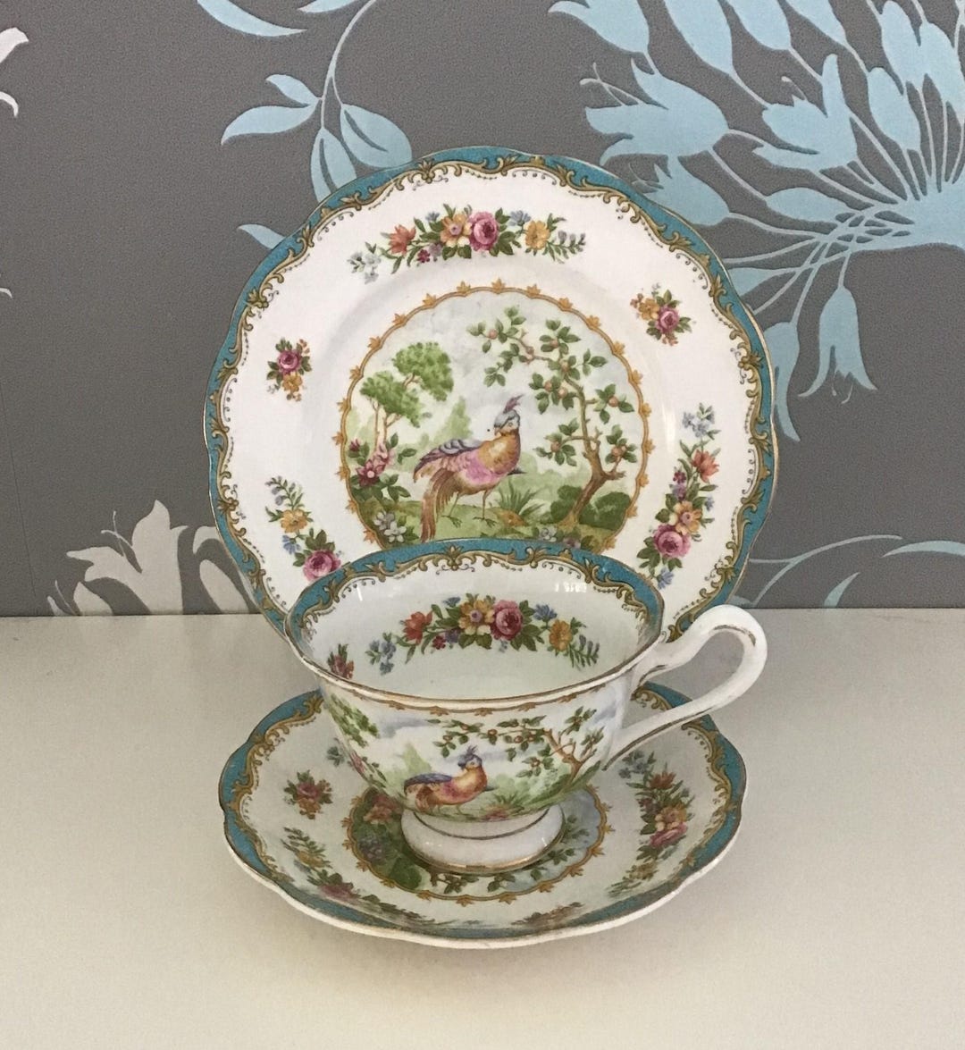 ROYAL ALBERT CHELSEA Bird Cup, Saucer, Plate. Bone China. Made in ...