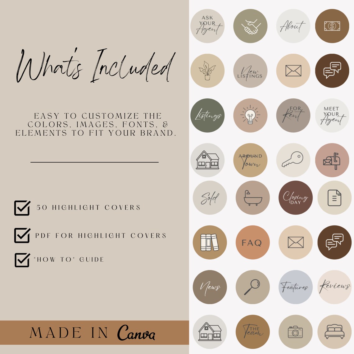 50 Real Estate Instagram Highlights, Realtor Highlight Covers, Neutral ...
