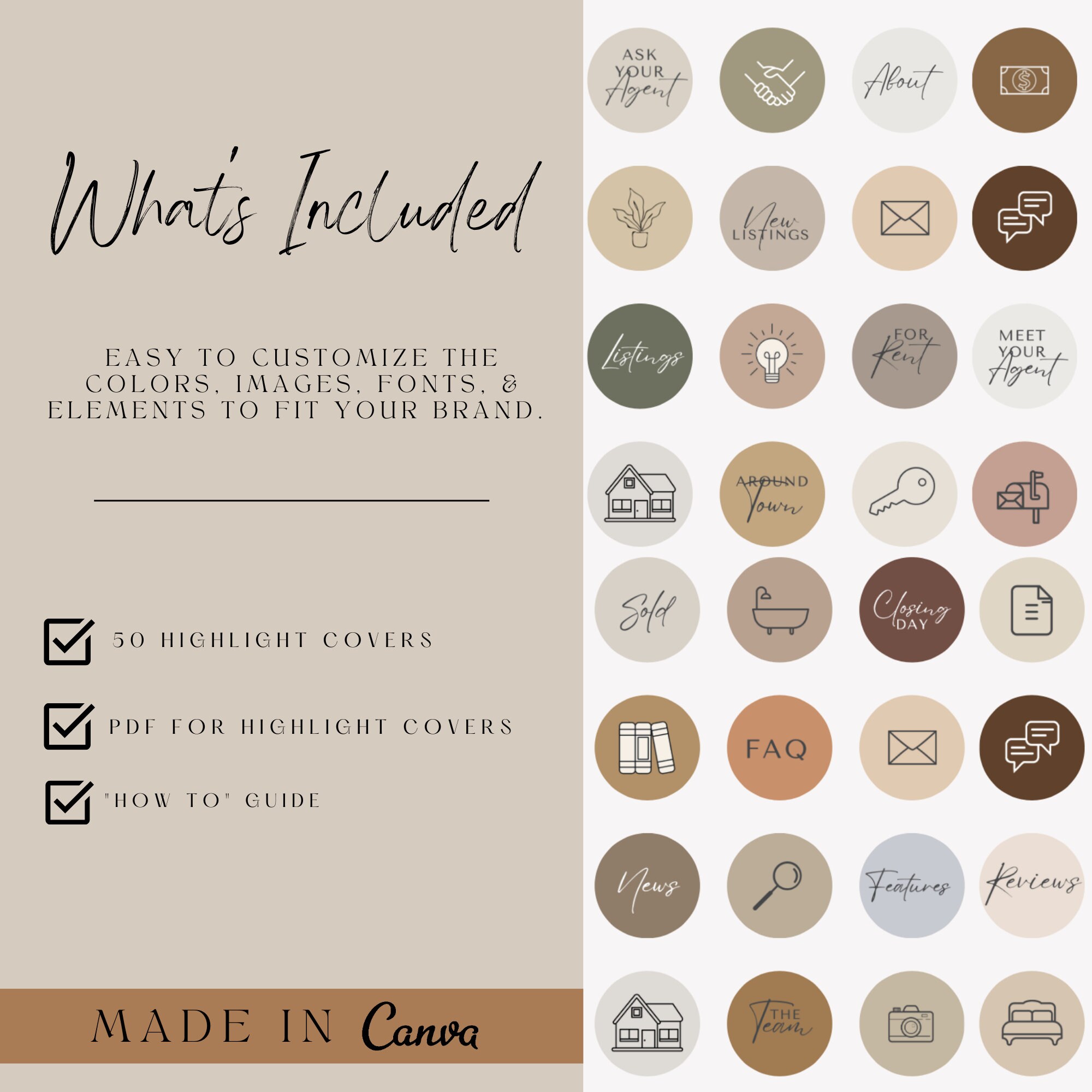50 Real Estate Instagram Highlights, Realtor Highlight Covers, Neutral ...