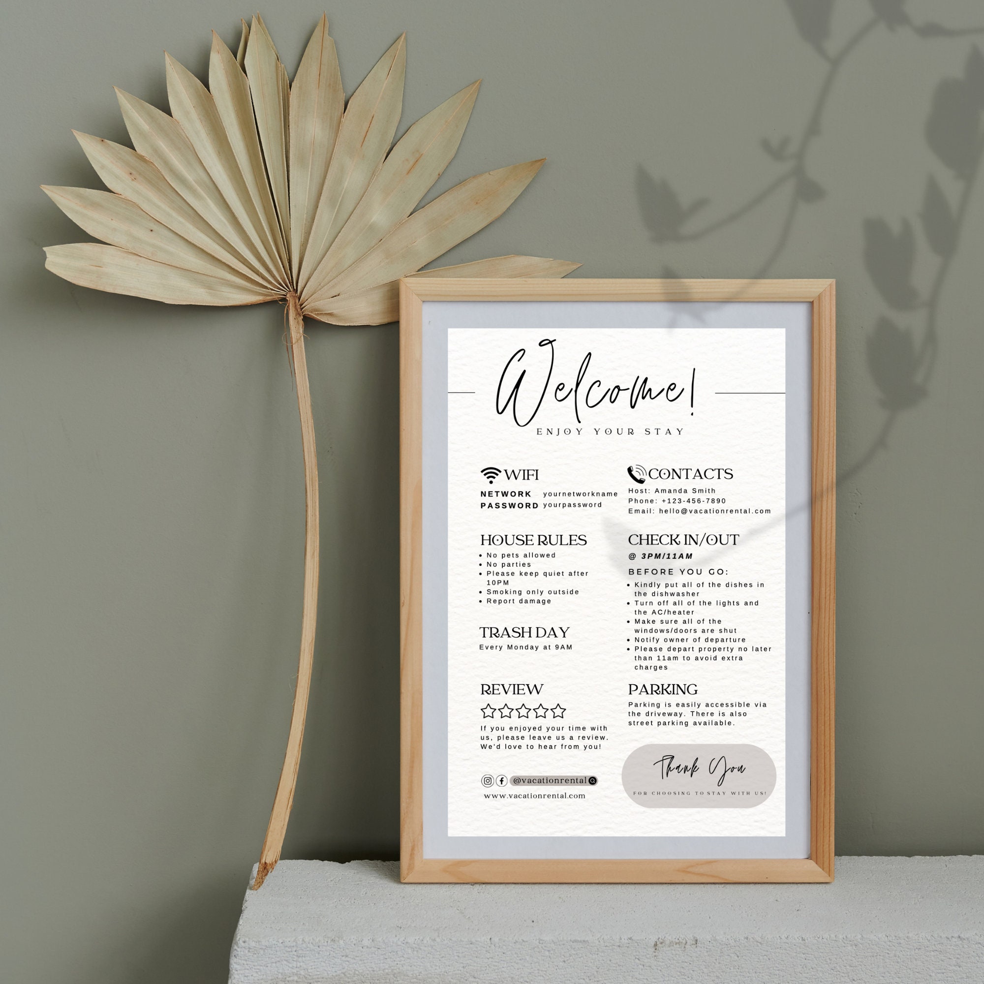 Airbnb Welcome Sign, Vacation Rental Printable, Editable Template ...