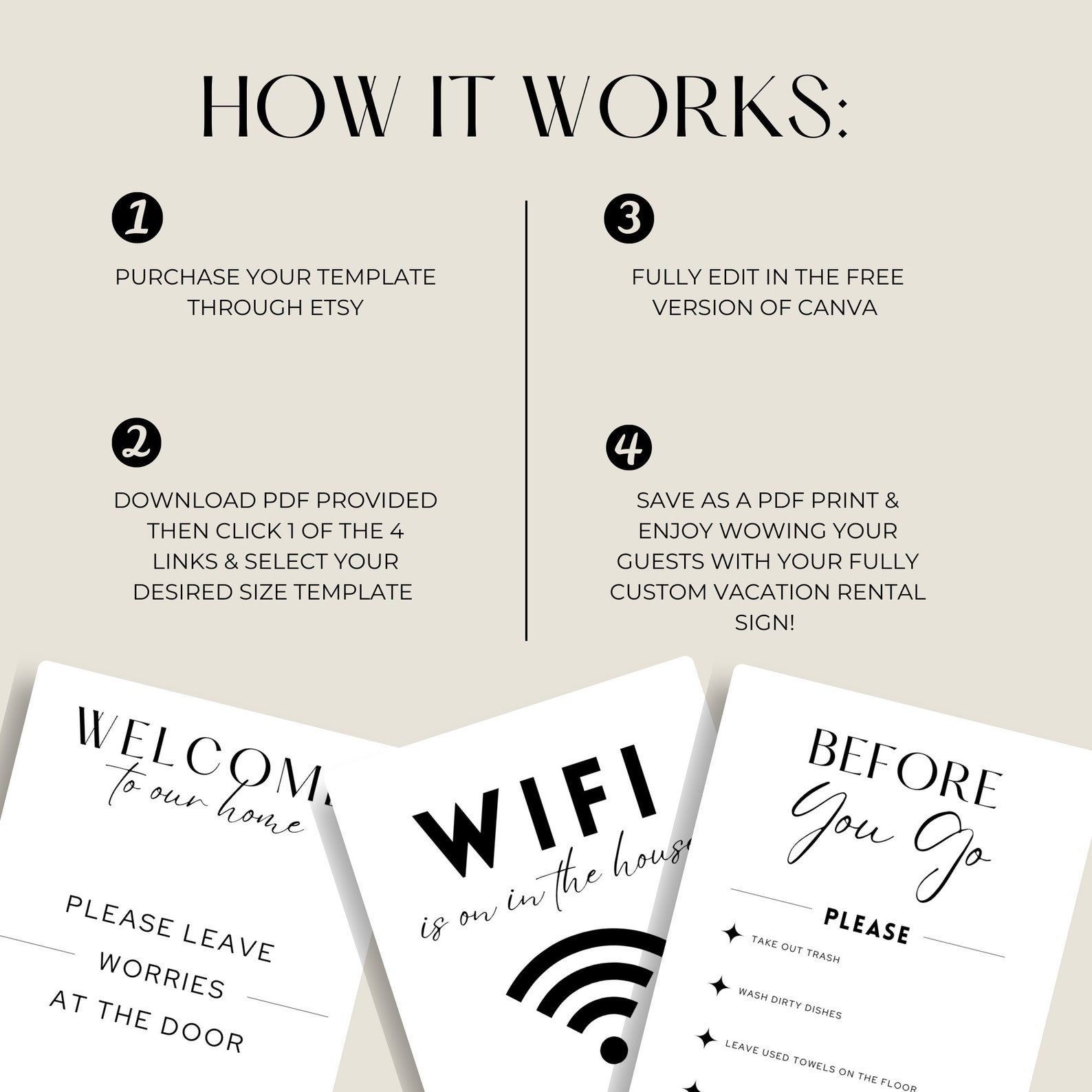 Airbnb Sign Bundle Template, Airbnb Signage, Vacation Rental, Wifi Sign ...