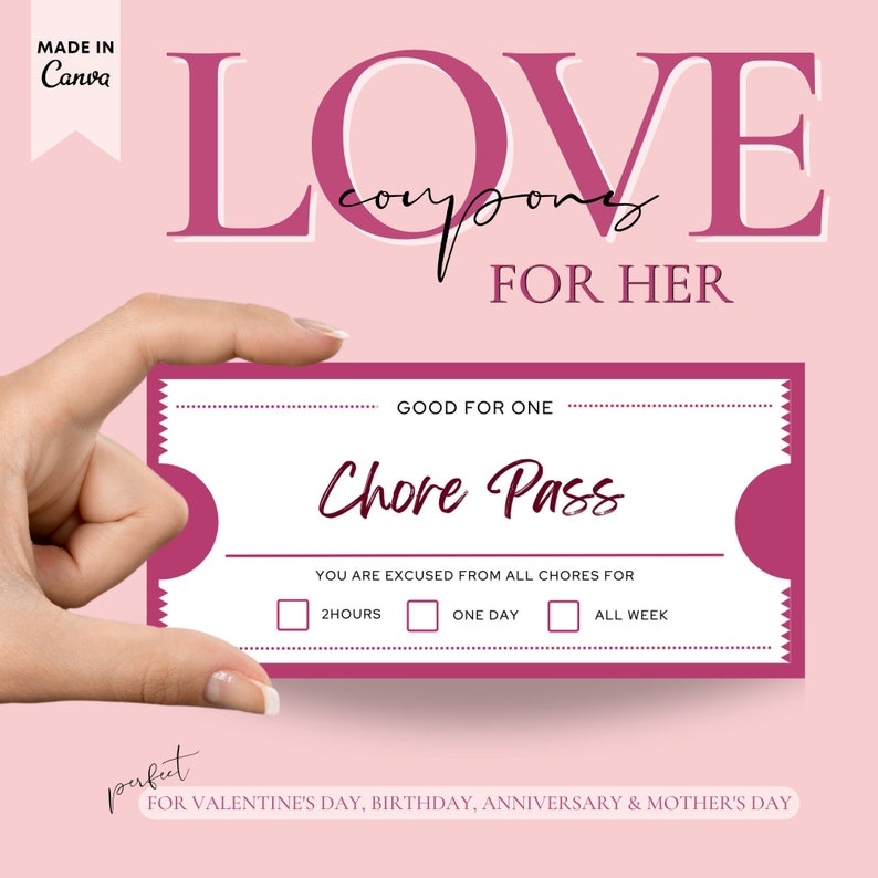 Love Coupon Printable, Valentines Day Coupons, Last Minute Valentine's ...