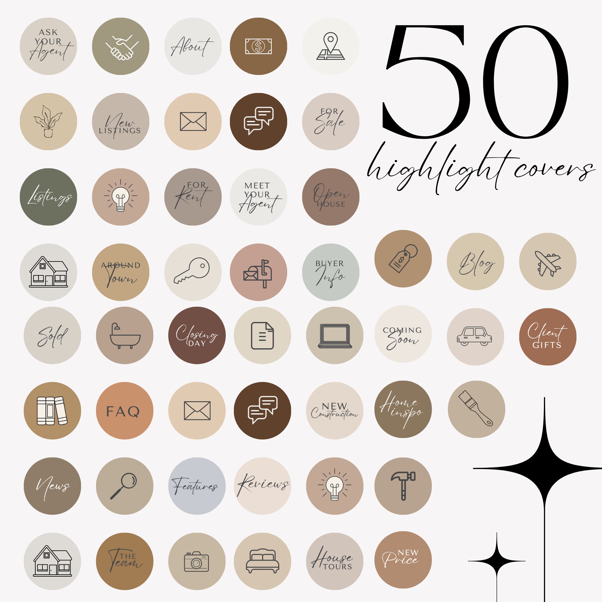 50 Real Estate Instagram Highlights, Realtor Highlight Covers, Neutral ...