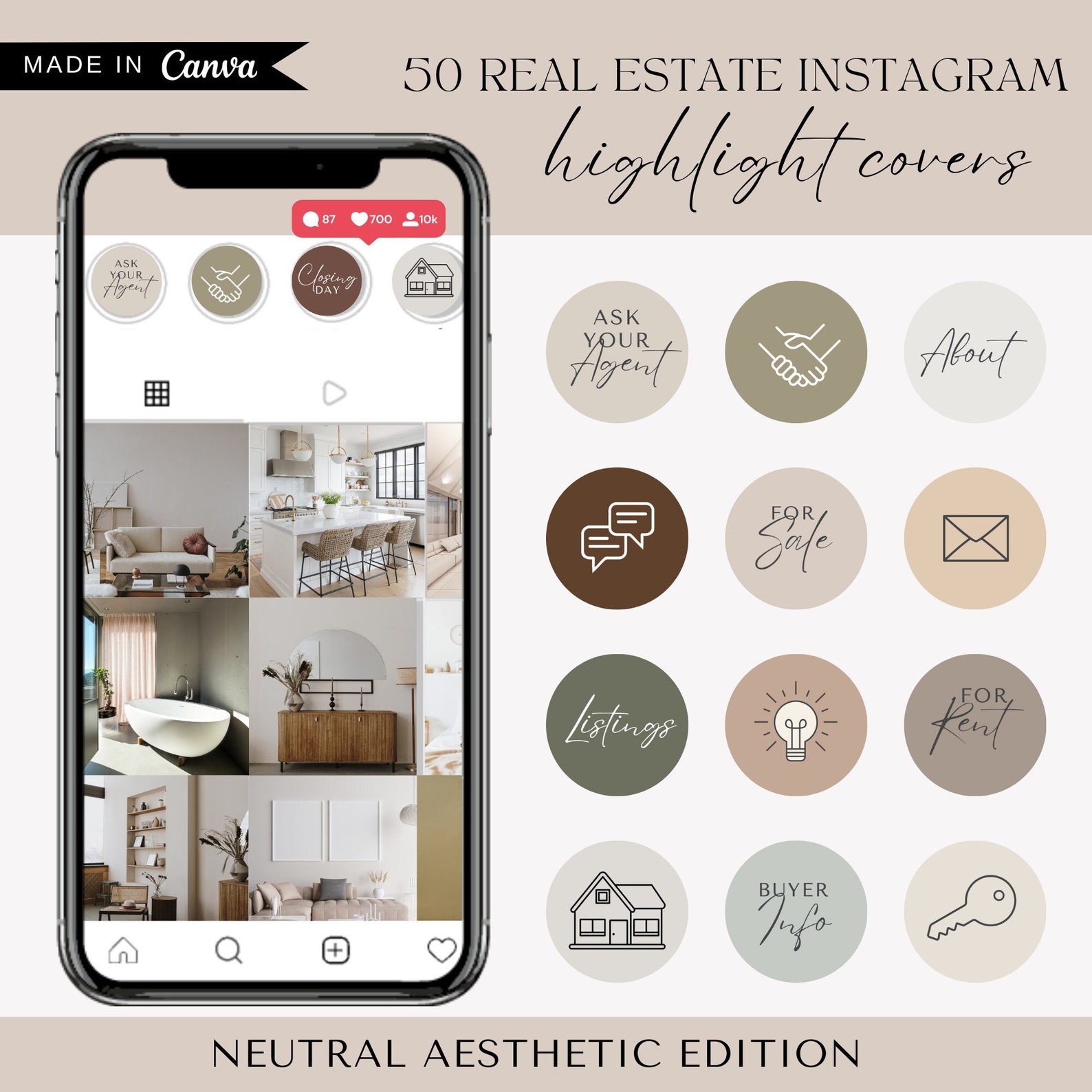 50 Real Estate Instagram Highlights, Realtor Highlight Covers, Neutral ...