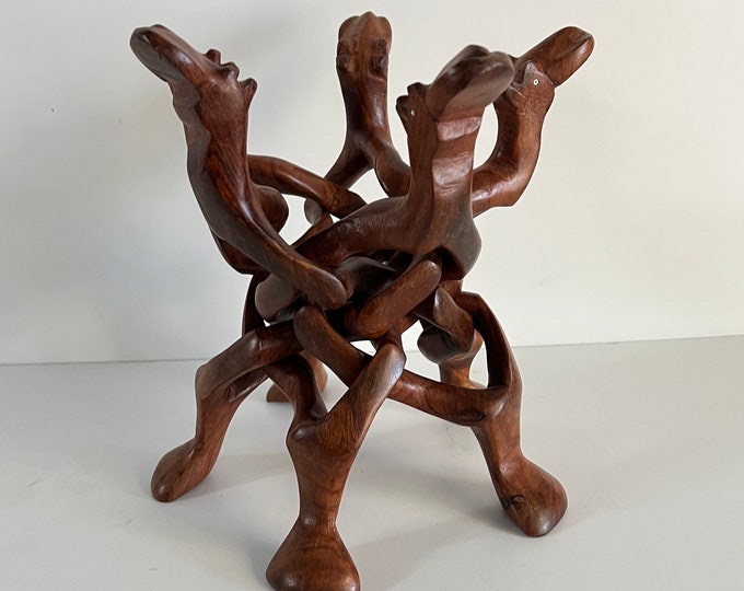 Vintage Large Folding Wood Camel Stand, Hand Carved Wood Moroccan Table ...