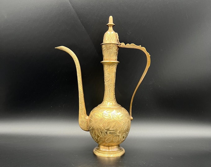 Vintage Large Brass Ibrik India Etched Coffee Pitcher, Vintage India ...