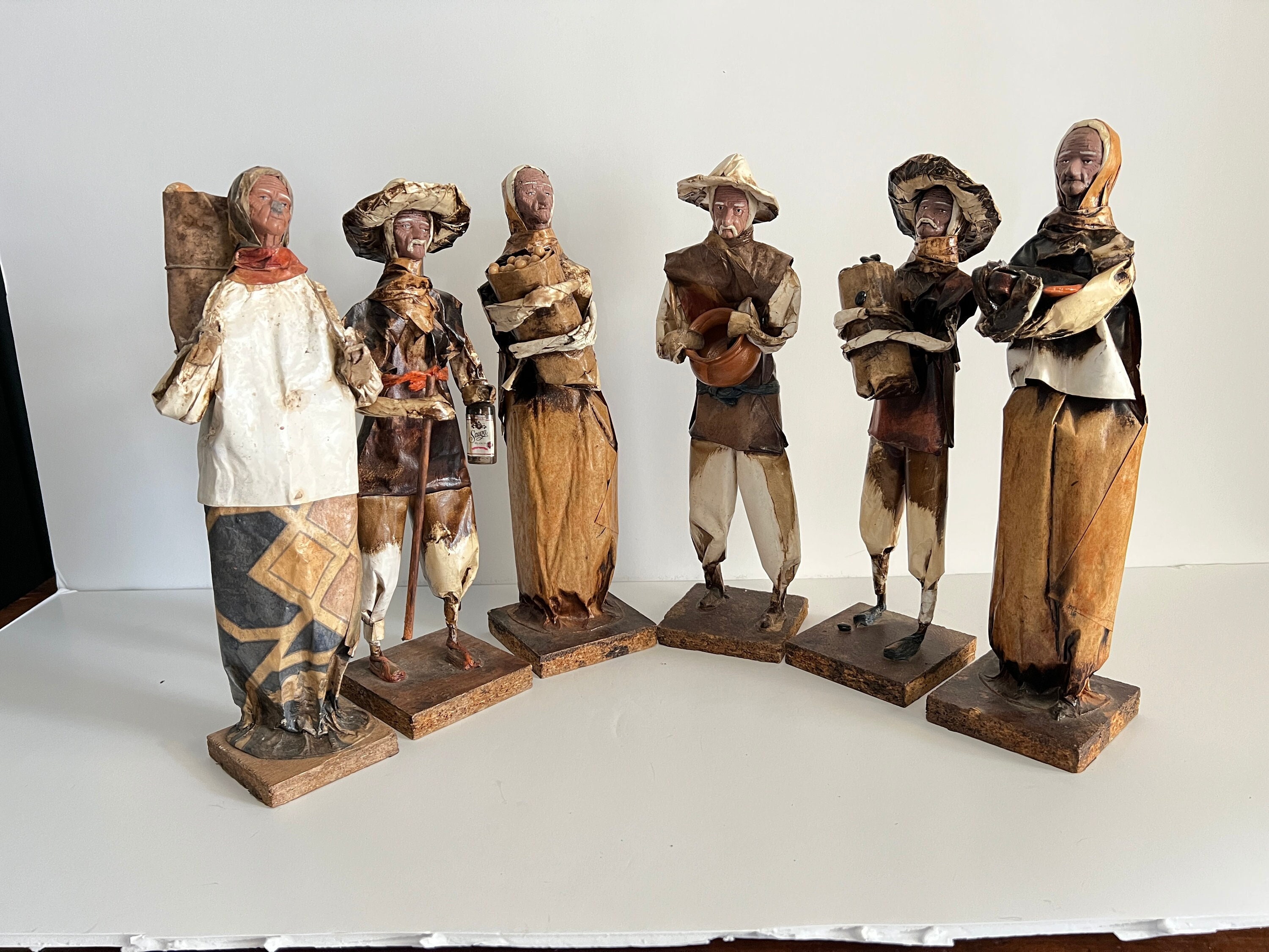 Vintage Mexican Folk Art Paper Mache Sculptures, Mexican Village People ...