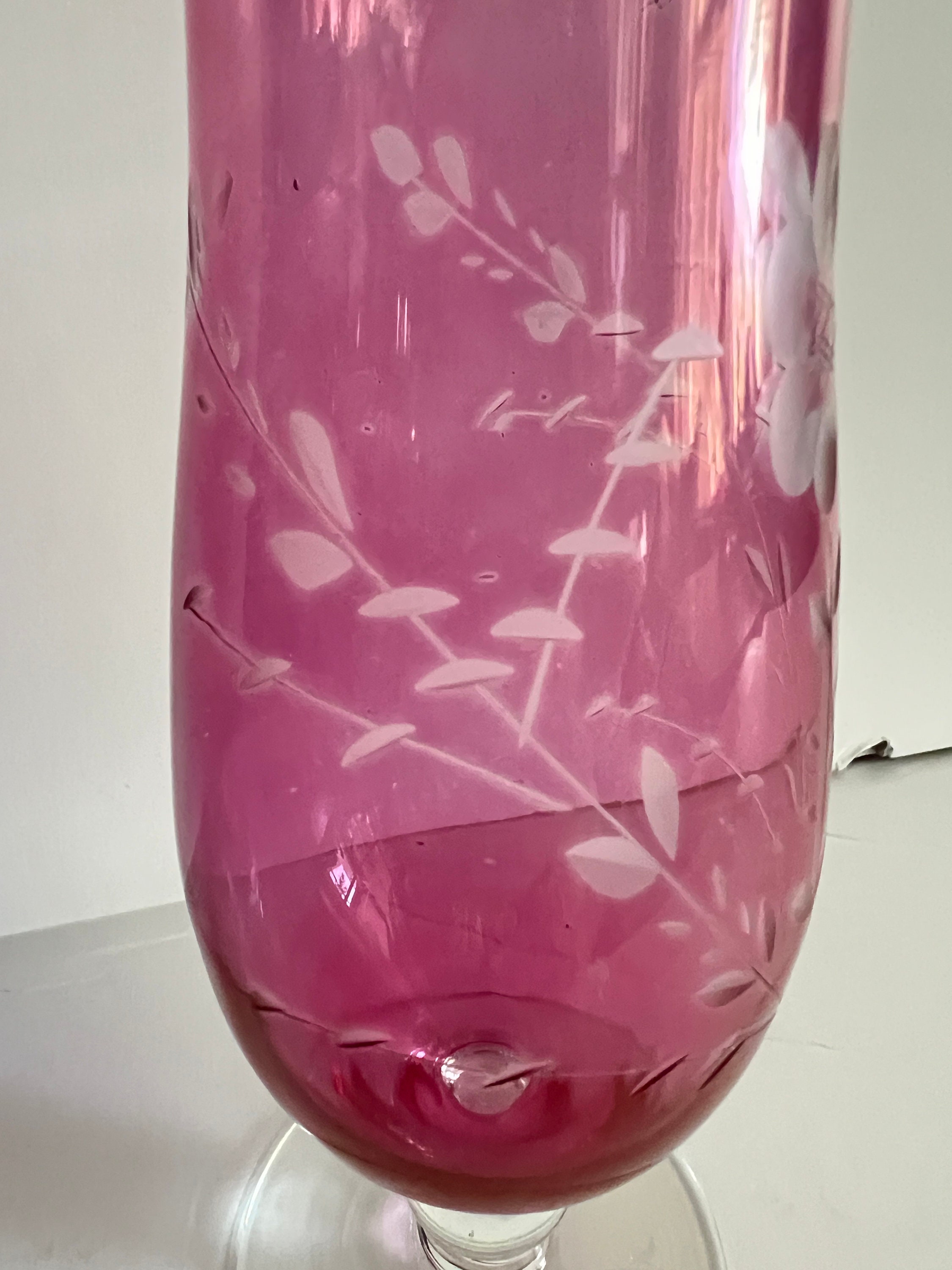 Vintage Cranberry Glass Etched Rose Vase Antique Cranberry - Etsy