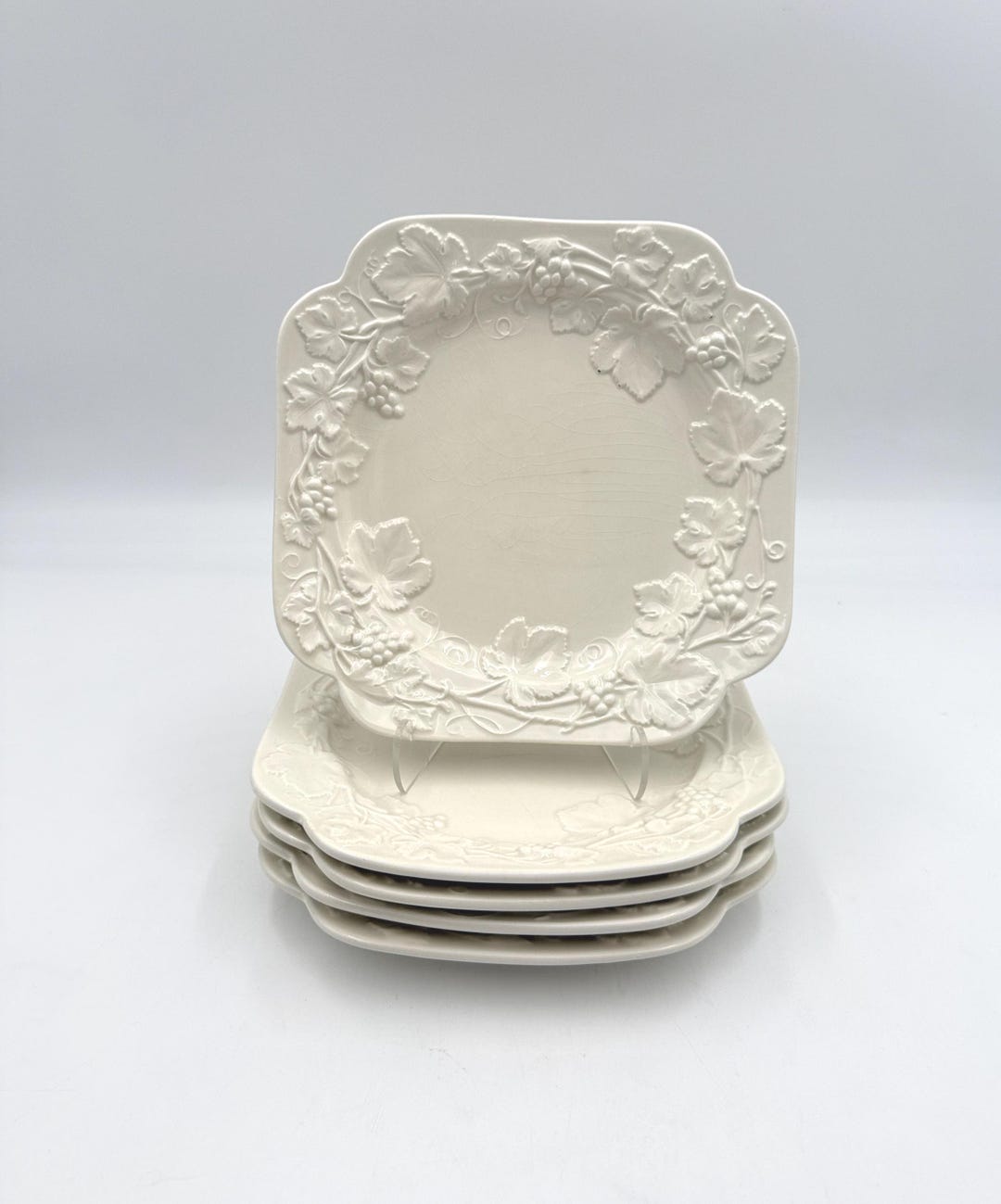 Vintage Vietri San Marco Italy White Porcelain Grapevine Salad Plates ...