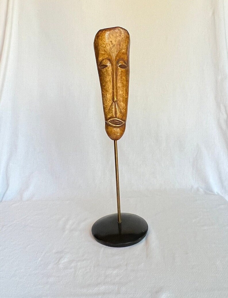 African Hand Carved Wooden Mask Sculpture, Mid Century Hand Carved ...