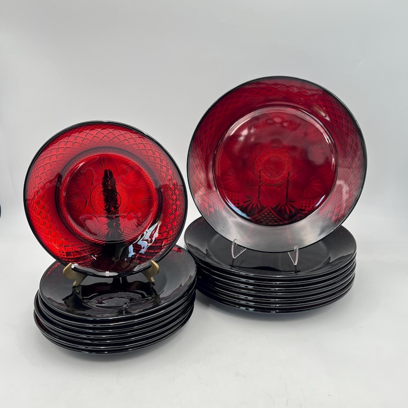 Red Glass Plates Antique - Etsy