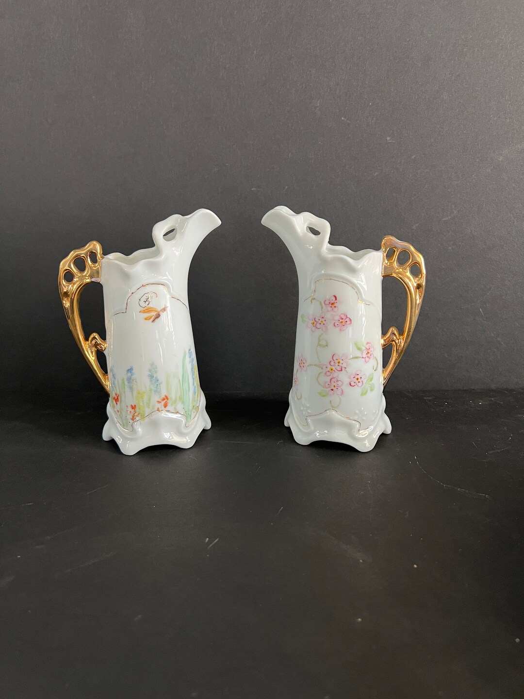 Antique Porcelain Hand Painted Creamer Pitchers, Vintage Porcelain Hand ...